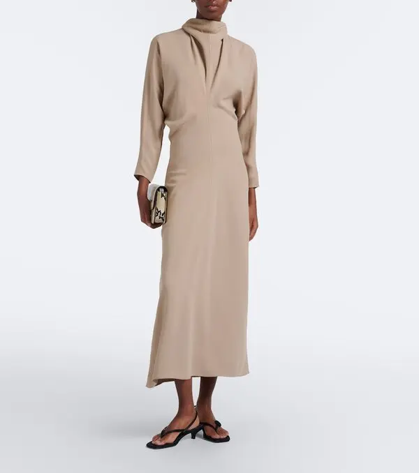 TOTEME Draped Tie-neck Cady Midi Dress