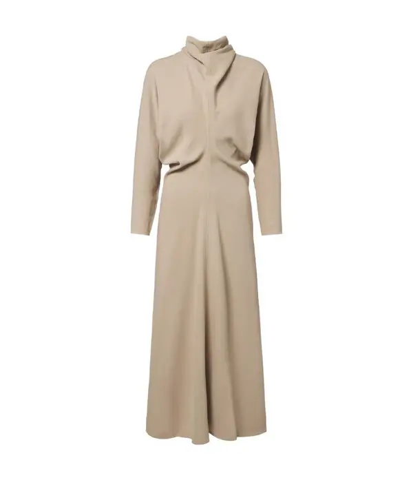 TOTEME Draped Tie-neck Cady Midi Dress - Beige