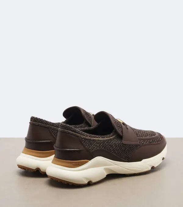 TOD'S Leather-trimmed Knitted Slip-on Shoes