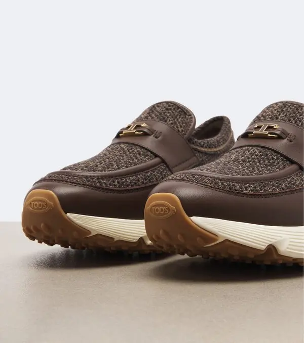 TOD'S Leather-trimmed Knitted Slip-on Shoes