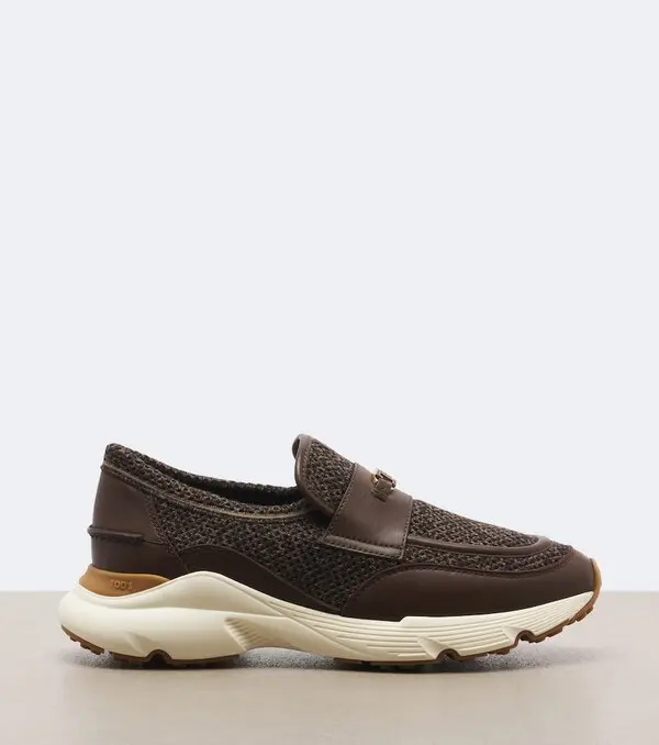 TOD'S Leather-trimmed Knitted Slip-on Shoes