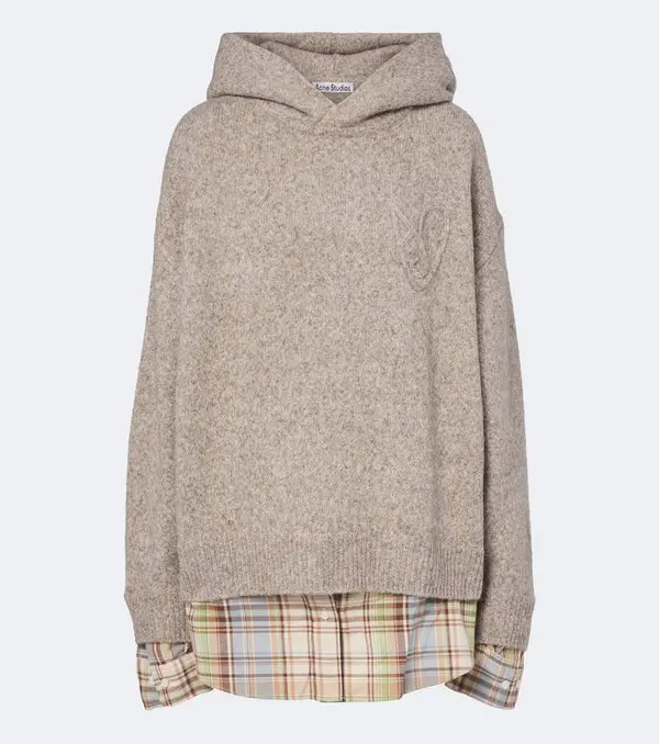 Acne Studios Layered Alpaca, Yak And Wool-blend Hoodie - Beige
