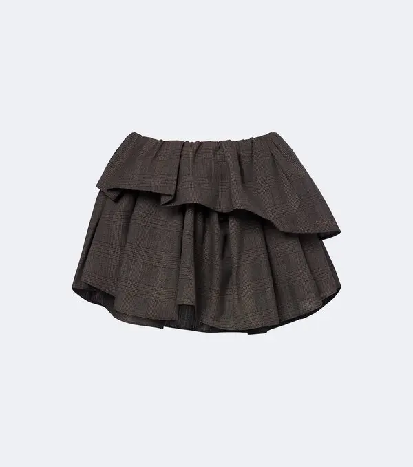 Acne Studios Ruffled Checked Wool-blend Miniskirt - Brown
