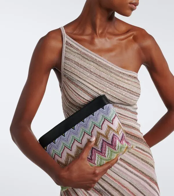 Missoni Zigzag Leather-trimmed Lamé Pouch