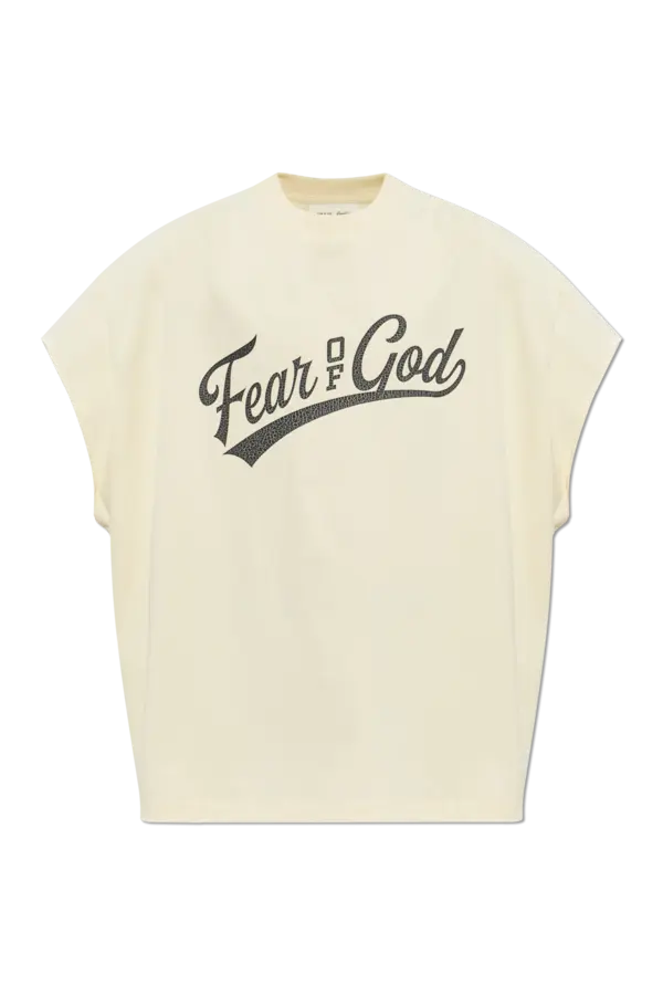 Fear Of God Long Sleeve Cotton T-shirt With Print - Cream