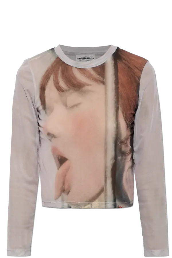 CARNE BOLLENTE Sheer Printed Long Sleeve Top