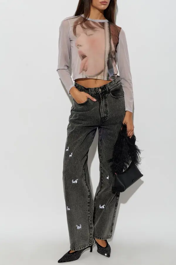 CARNE BOLLENTE Sheer Printed Long Sleeve Top