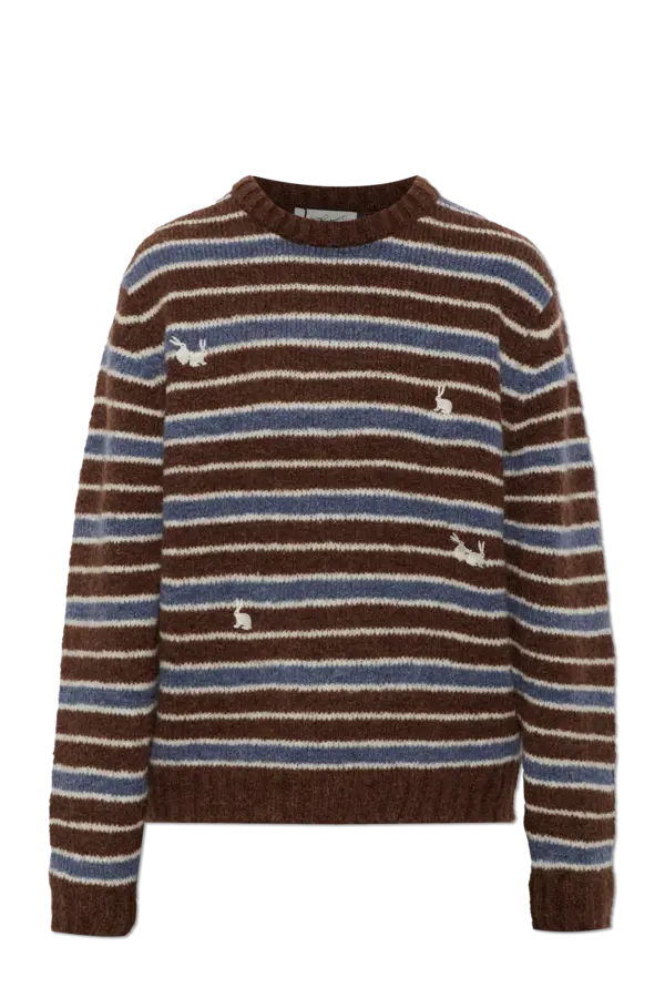CARNE BOLLENTE Striped Knit Sweater With Embroidered Accents - Brown