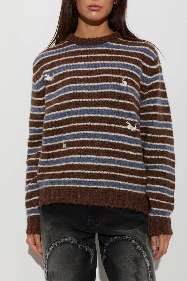 CARNE BOLLENTE Striped Knit Sweater With Embroidered Accents