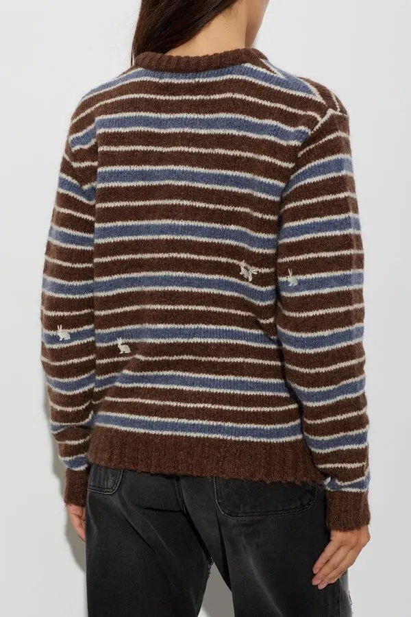 CARNE BOLLENTE Striped Knit Sweater With Embroidered Accents