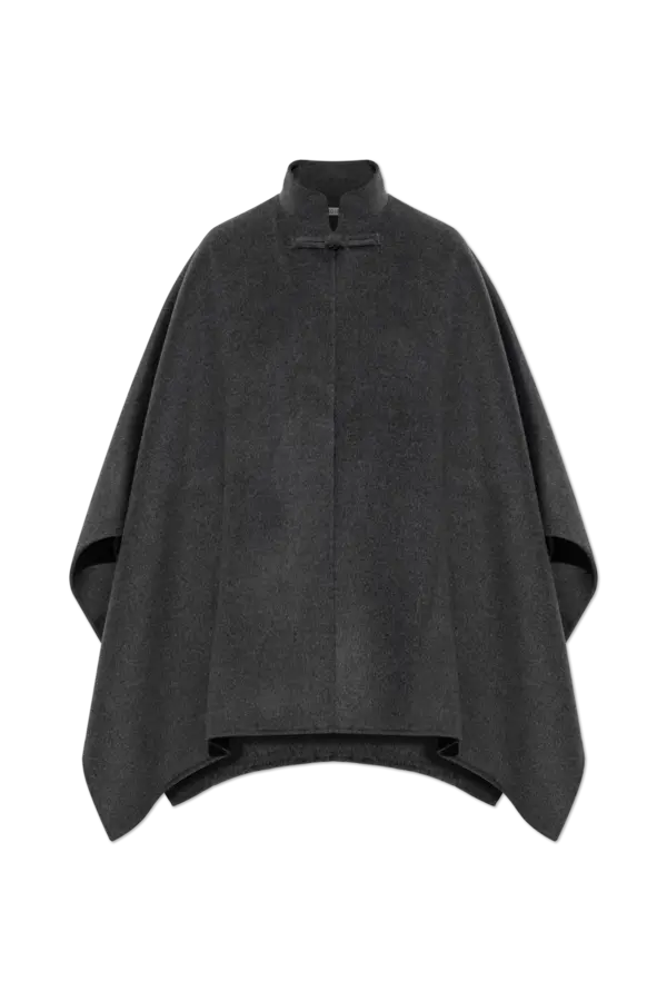RÓHE Wool Poncho With Turtleneck - Grey