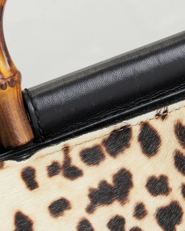 FWRD RENEW Gucci Leopard Print Calf Hair Bamboo Nymphaea Handbag - Brown
