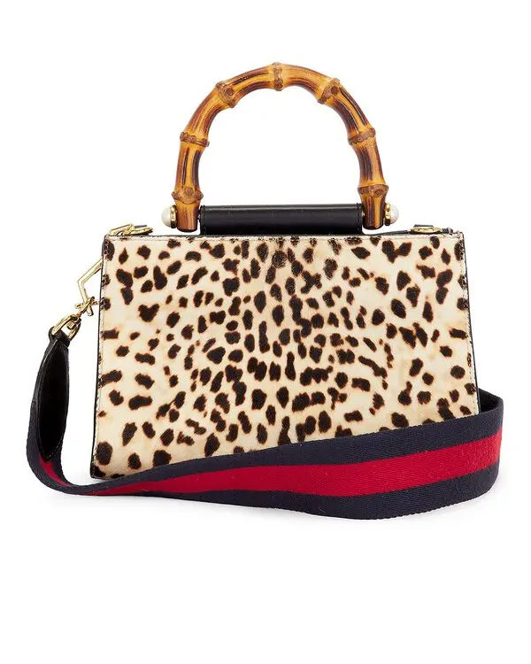 FWRD RENEW Gucci Leopard Print Calf Hair Bamboo Nymphaea Handbag