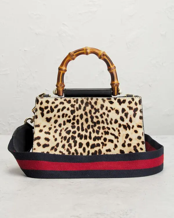 FWRD RENEW Gucci Leopard Print Calf Hair Bamboo Nymphaea Handbag