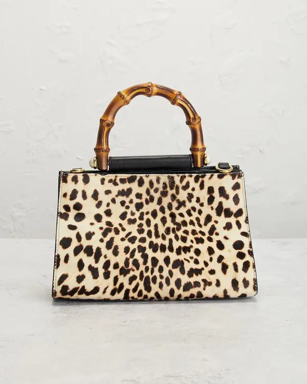 FWRD RENEW Gucci Leopard Print Calf Hair Bamboo Nymphaea Handbag