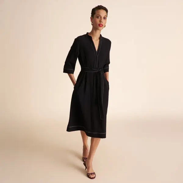 M.M.LAFLEUR Lauleh Tunic Dress Everyday Crepe With Topstitch:: Black - One-color