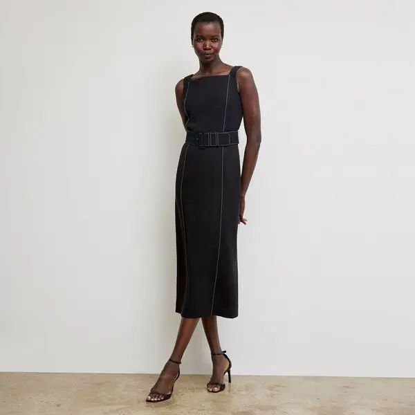 M.M.LAFLEUR Carmela Longline Dress Everyday Crepe With Topstitch:: Black - One-color
