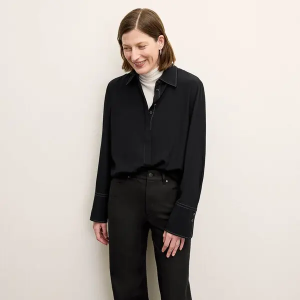 M.M.LAFLEUR Mira Anywhere Shirt Washable Silk Top Stitch:: Black - One-color