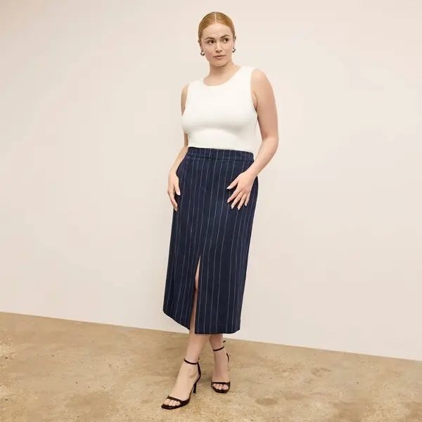 M.M.LAFLEUR Meghan Midi Skirt Woven Pinstripe:: Navy/ivory - One-color