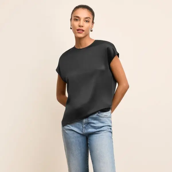 M.M.LAFLEUR Didion Drape Top Washable Silk Charmeuse:: Black - One-color