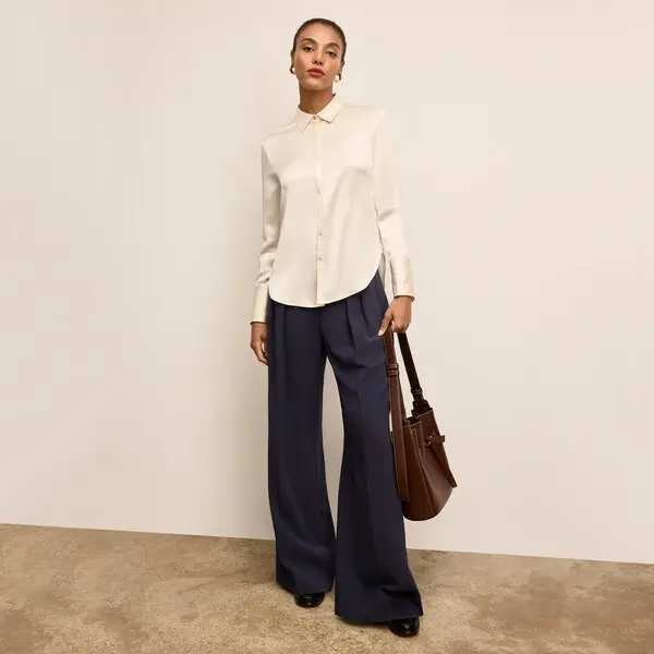 M.M.LAFLEUR Tatum Button-down Shirt Silk Charmeuse Blend:: Ivory - One-color