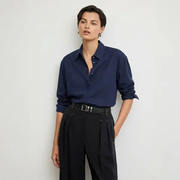 M.M.LAFLEUR Filomina Boyfriend Shirt Knit Poplin:: Dark Navy - One-color