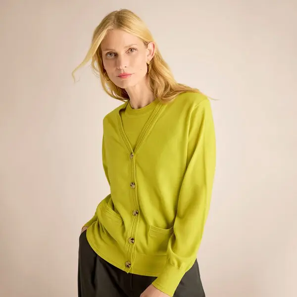 M.M.LAFLEUR Rosalia Pointelle Cardigan Light Merino:: Pineapple - One-color
