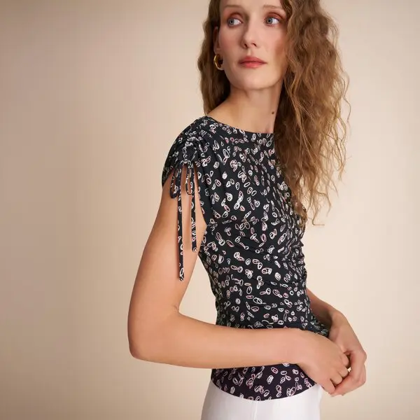 M.M.LAFLEUR Light Jersey Printed Cinch-sleeve Top - One-color