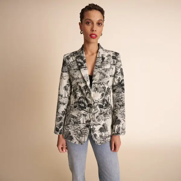 M.M.LAFLEUR Yiyan Classic Blazer Palm Toile Jacquard:: Black/ivory - One-color