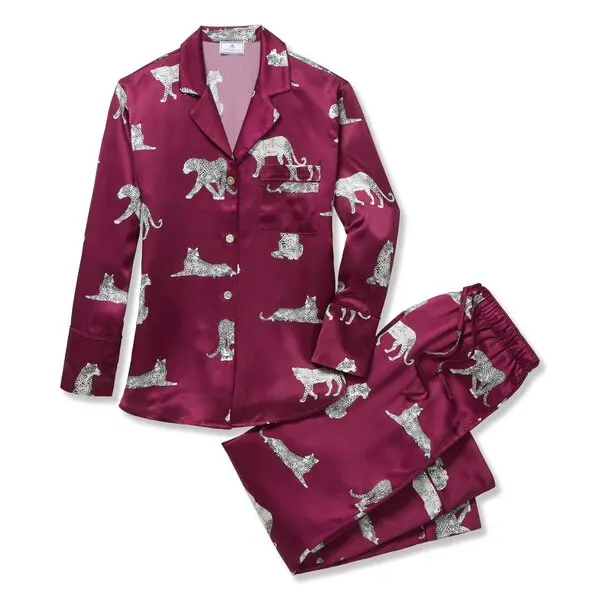 PETITE PLUME Silk Pajama Set:: Merlot Panthère - One-color