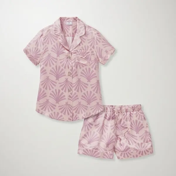 PETITE PLUME Silk Short Sleeve Short Set:: Blush Tide - One-color