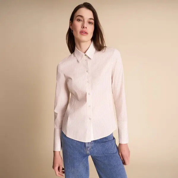 M.M.LAFLEUR Dale Tailored Top Striped Poplin:: Ivory/tan