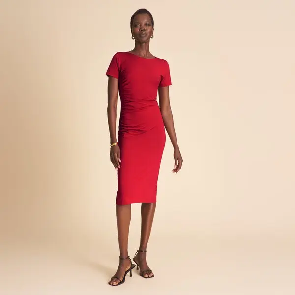 M.M.LAFLEUR Glenda Fancy T-shirt Dress Pima Cotton Jersey:: Ember Red - One-color