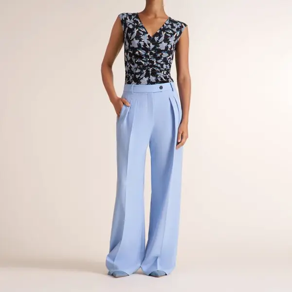 M.M.LAFLEUR Bia Pleated Trouser Air Twill:: Clear Sky - One-color