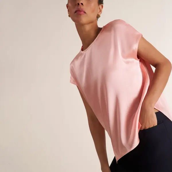 M.M.LAFLEUR Didion Drape Top Silk Charmeuse Blend:: Petal Pink - One-color