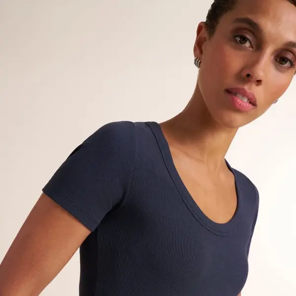 M.M.LAFLEUR Avi Scoopneck T-shirt Ribbed Pima Cotton:: Oxford - One-color