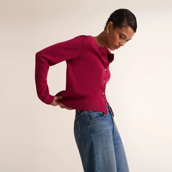 M.M.LAFLEUR Mel Pointelle Cardigan Cotton Silk Knit:: Bright Raspberry - One-color