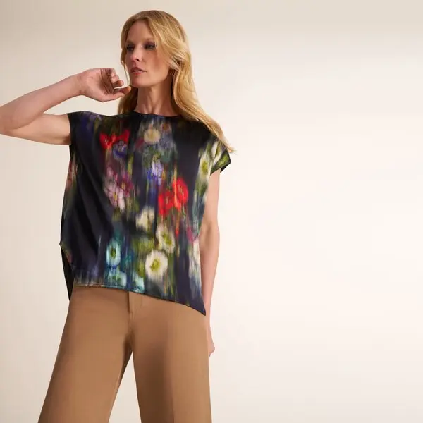 M.M.LAFLEUR Didion Drape Top Printed Silk Charmeuse Blend:: Garden Haze