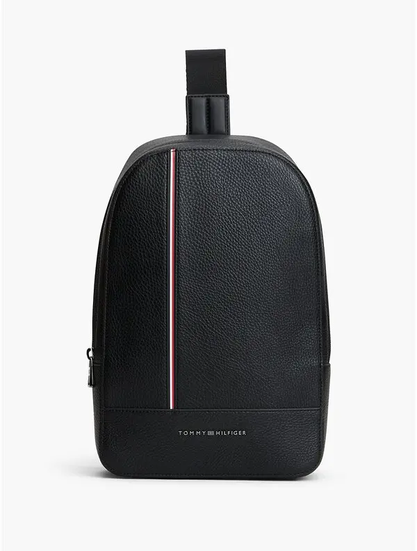 Tommy Hilfiger Signature Stripe Pebbled Sling Bag - Black