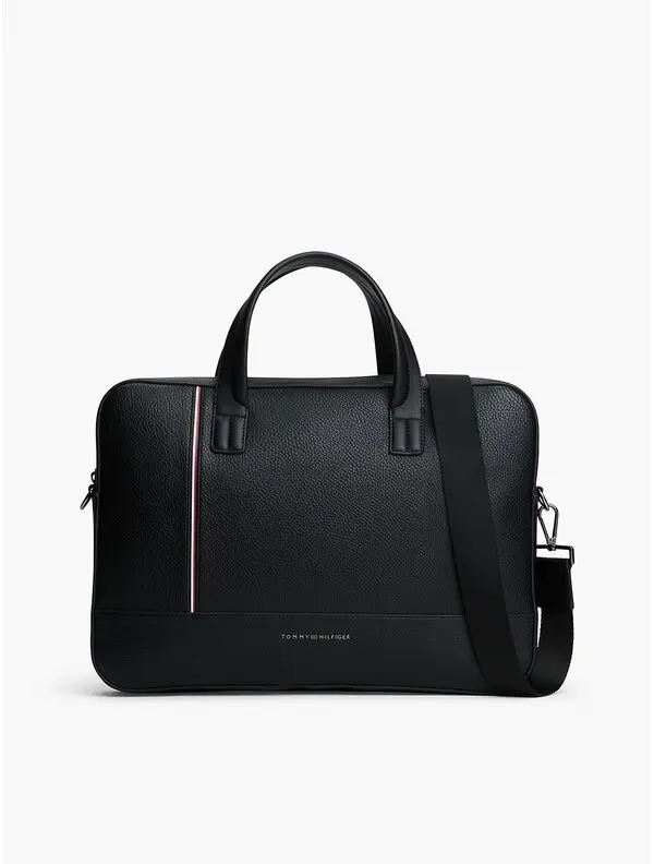 Tommy Hilfiger Signature Stripe Pebbled Laptop Bag - Black