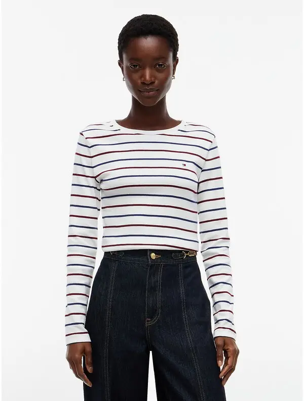 Tommy Hilfiger Long-sleeve Striped Favorite T-shirt - Ecru Multi