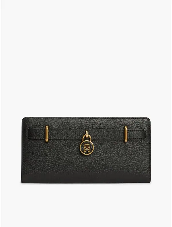 Tommy Hilfiger Pebbled Leather Long Bifold Wallet - Black