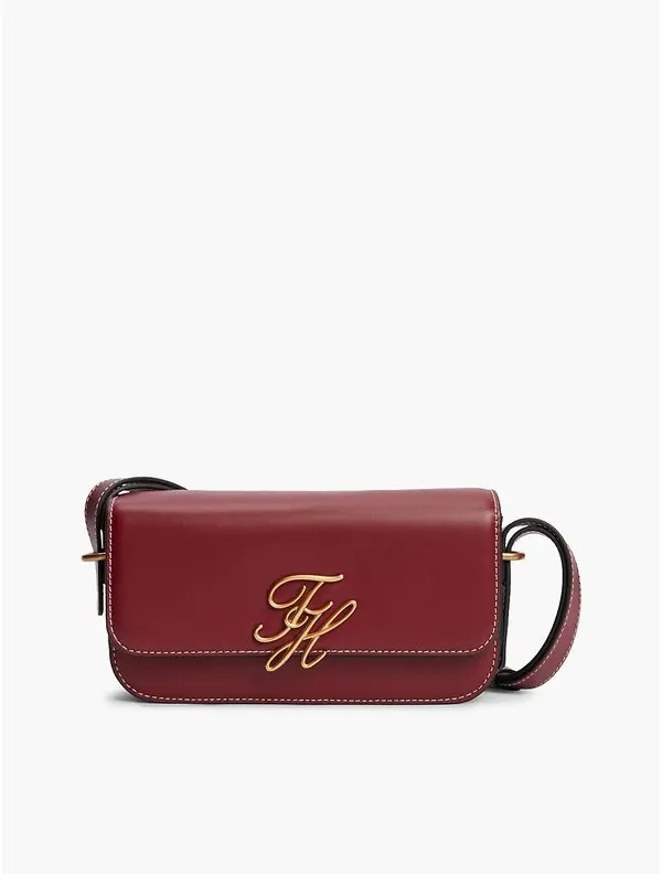 Tommy Hilfiger Script Monogram Leather Crossbody Bag - Oxblood