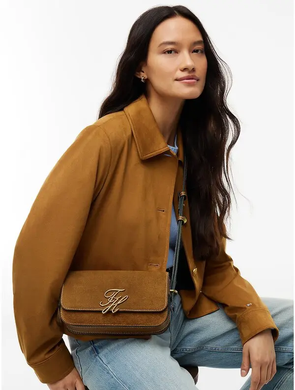 Tommy Hilfiger Script Monogram Suede Crossbody Bag