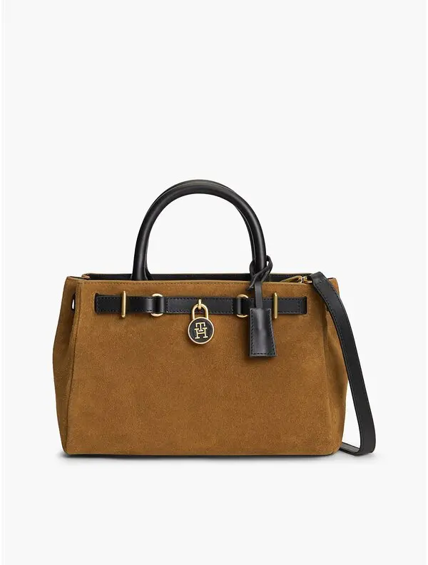 Tommy Hilfiger Suede & Leather Mini Tote Bag - Cognac