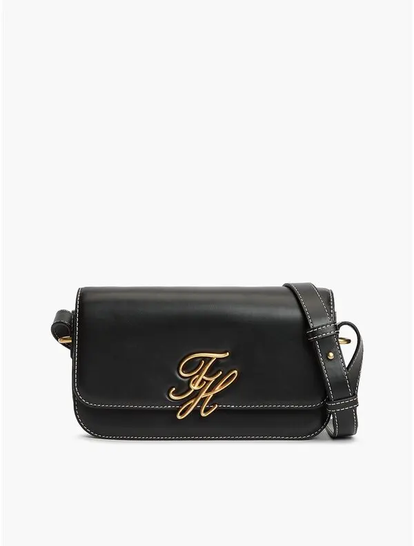 Tommy Hilfiger Script Monogram Leather Crossbody Bag - Black
