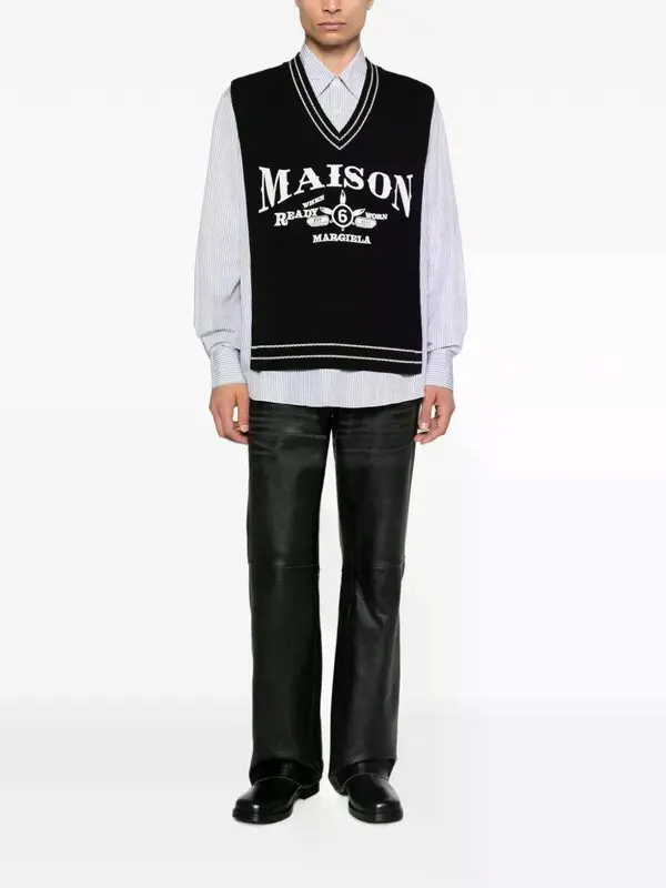 MAISON MARGIELA Logo-embroidered V-neck Gilet - Black