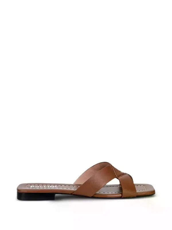 POLLINI Crossover Square-toe Leather Slides - Brown