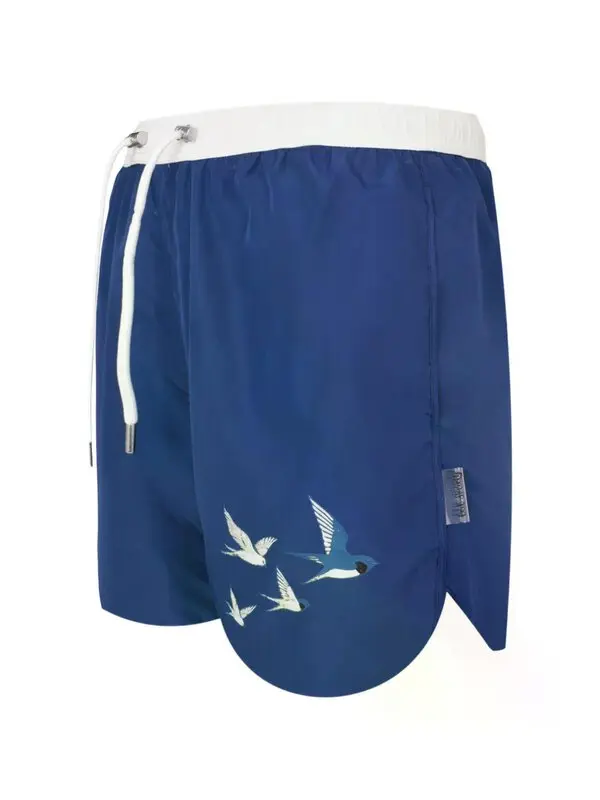 EXIT SOCIETY Bird-print Drawstring Swim Shorts