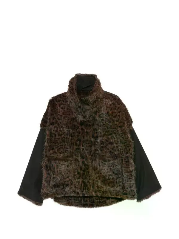 COLLECTION PRIVEE? Leopard-print Faux-fur Coat - Black